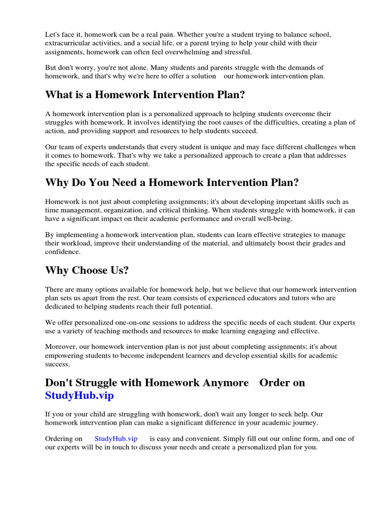 Homework Intervention Plan | PDF | Homework | Lesson Plan