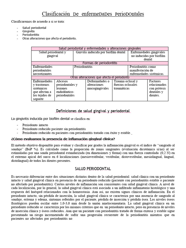 Clasificacion de Enf - Perio. | Descargar gratis PDF | Diente | Medicina