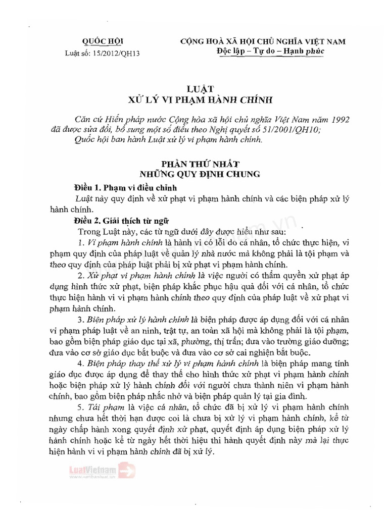 Luat Xu Ly Vi Pham Hanh Chinh 2012 | PDF