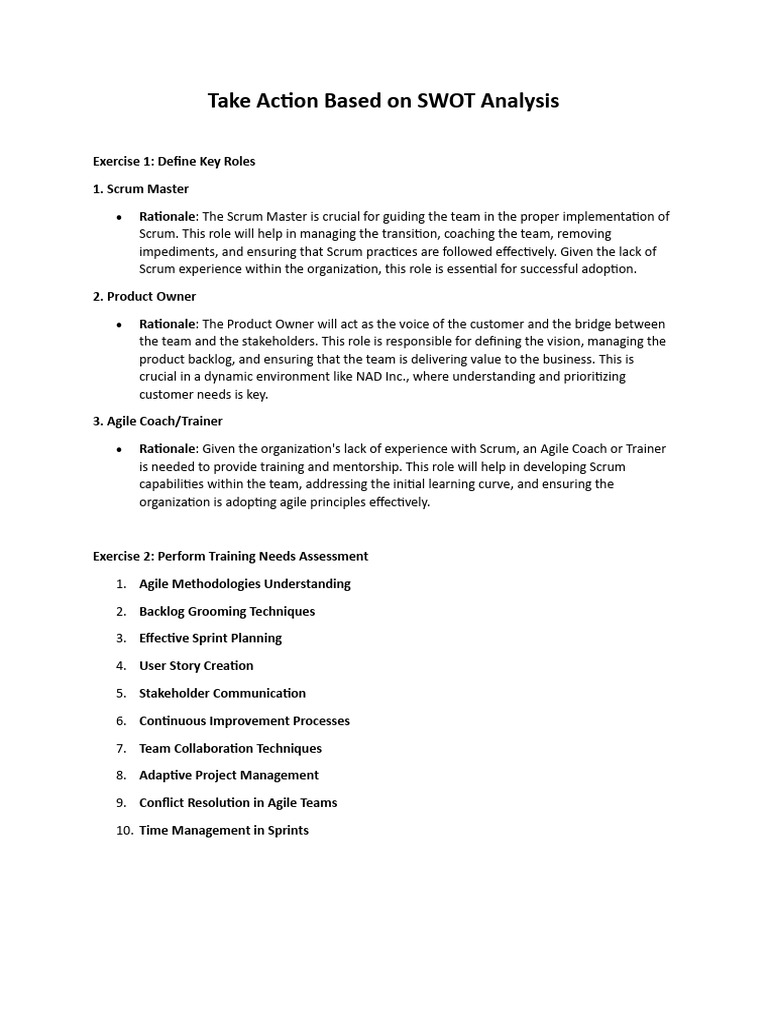 Take Action Based on SWOT Analysis | PDF | Scrum (Software Development) | Agile Software Development