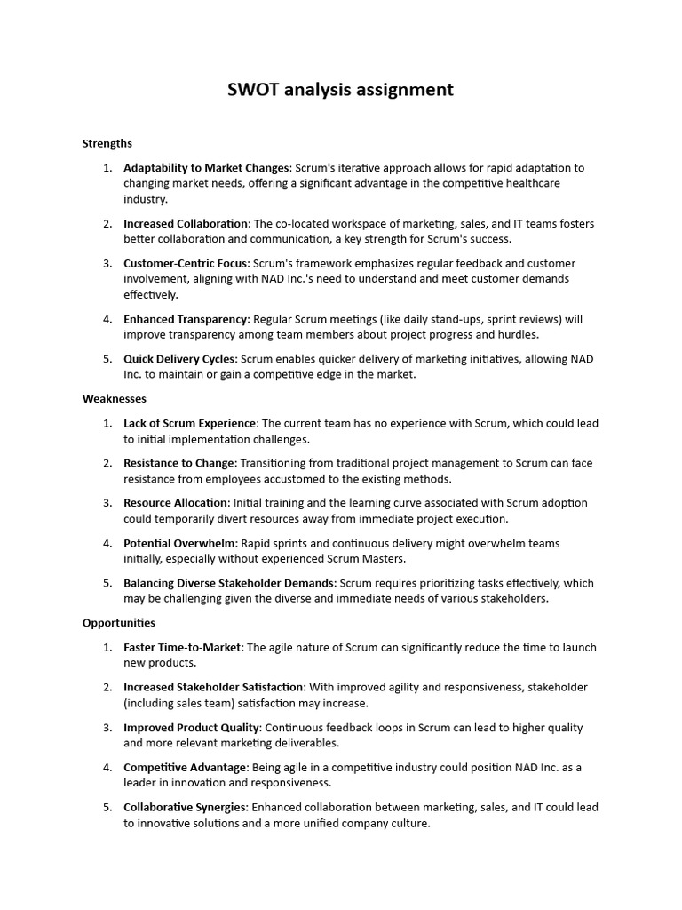 SWOT Analysis Assignment | PDF | Scrum (Software Development) | Agile ...