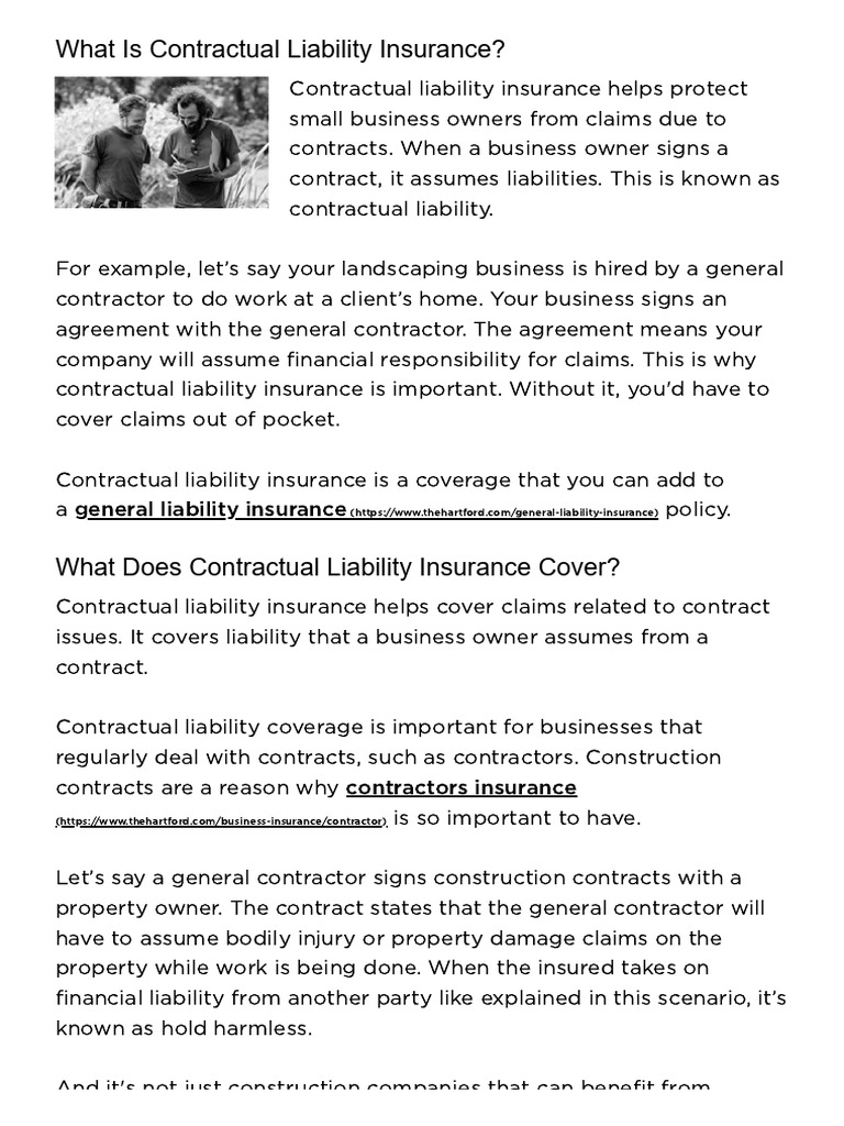 What Is Contractual Liability Insurance - The Hartford | PDF ...