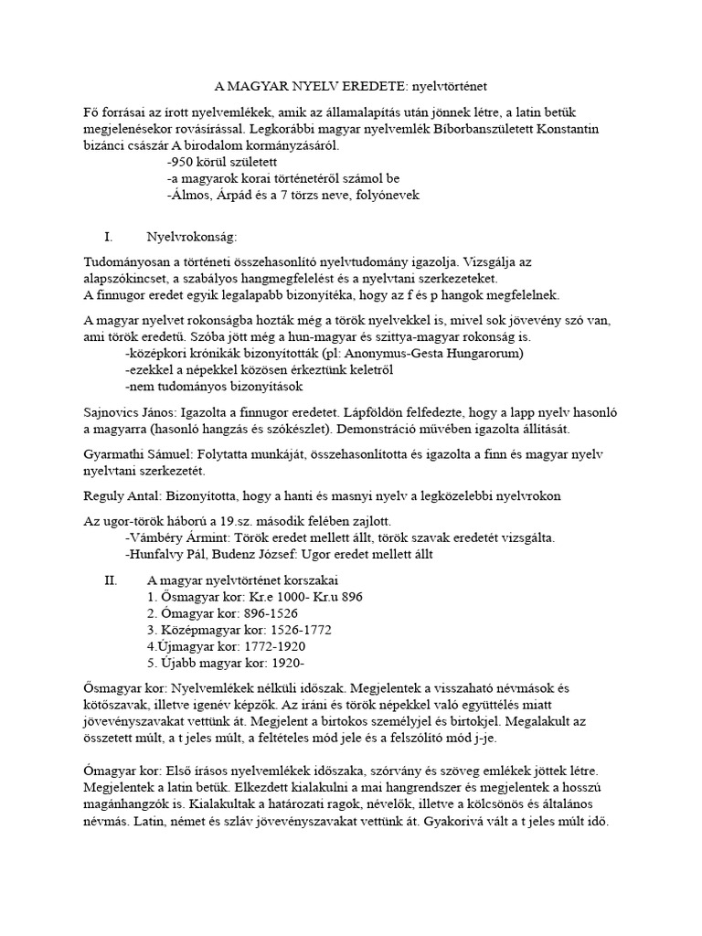 A MAGYAR NYELV EREDETE | PDF