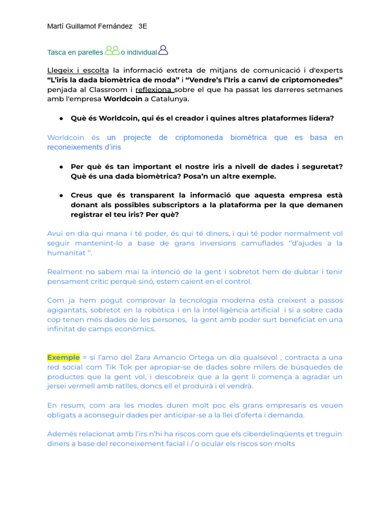 Tasca en Parelleso Individual | PDF