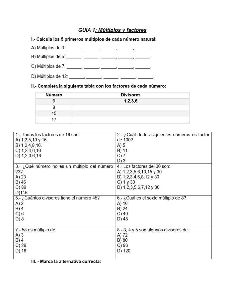 Guia 1 Multiplicaciones y Factores | PDF