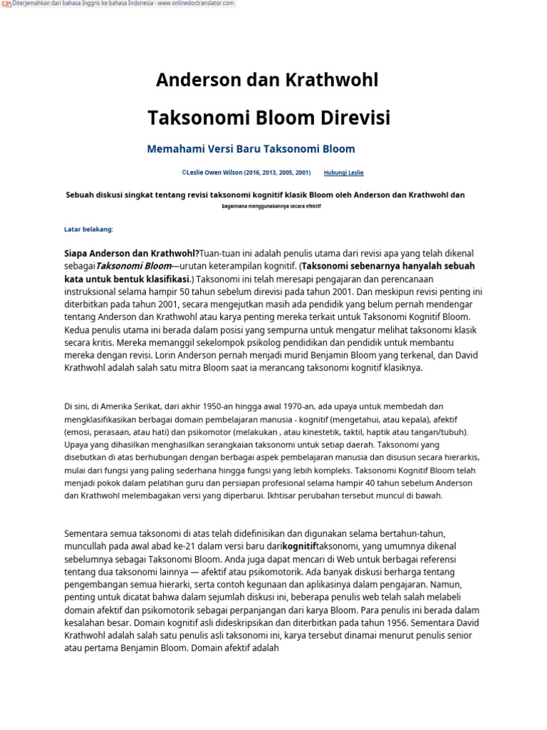 Anderson and Krathwohl Revised Blooms Taxonomy - En.id | PDF