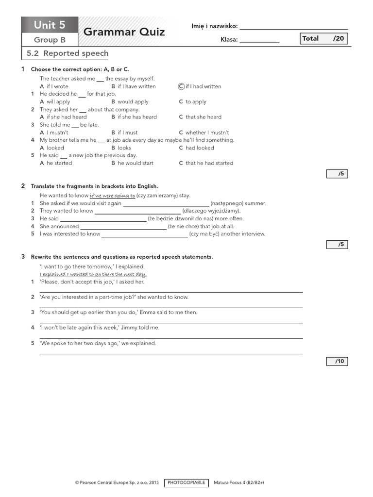 Grammar Quiz Lesson 5 2 Group B | PDF | Linguistics