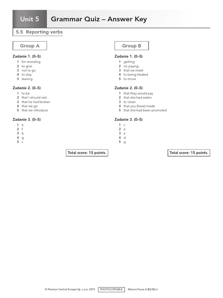 Grammar Quiz Lesson 5 5 Answer Key | PDF