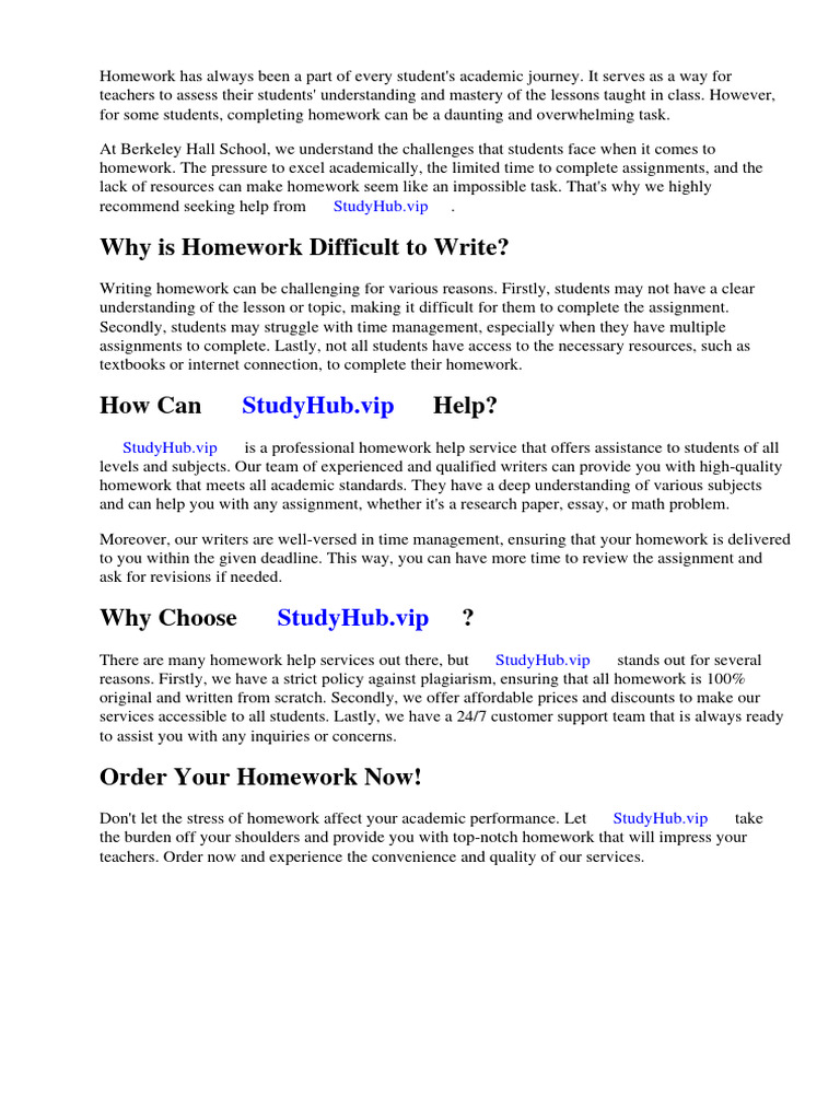 Berkeley Hall School Homework | PDF | Homework | Subscription Business ...