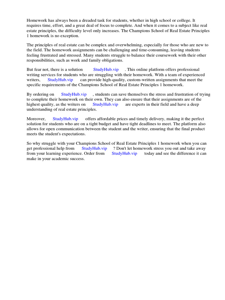 Champions School of Real Estate Principles 1 Homework | PDF | Textbook ...