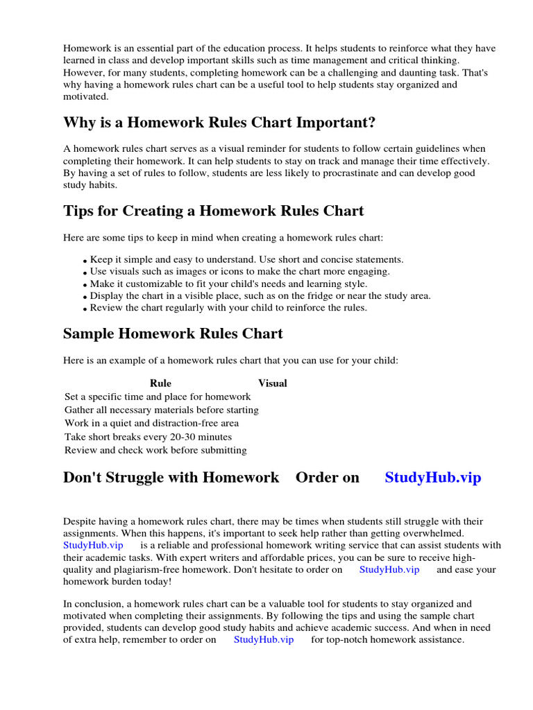 Homework Rules Chart | PDF | Homework | Teachers