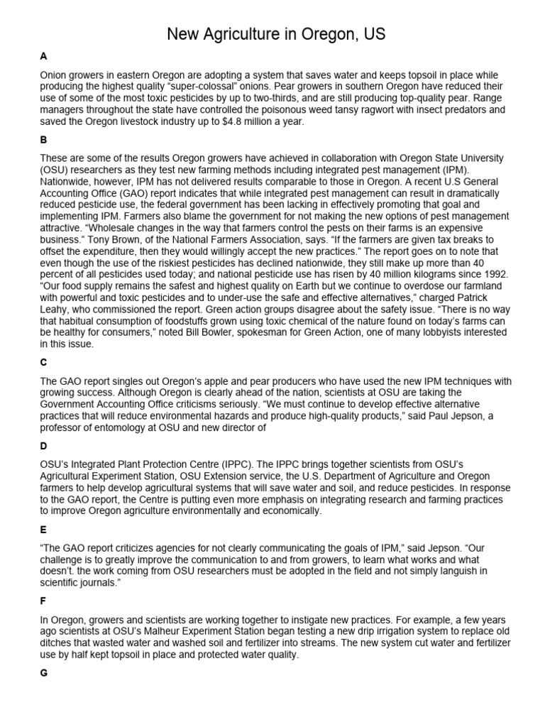 New Agriculture in Oregon | PDF | Agriculture | Tourism