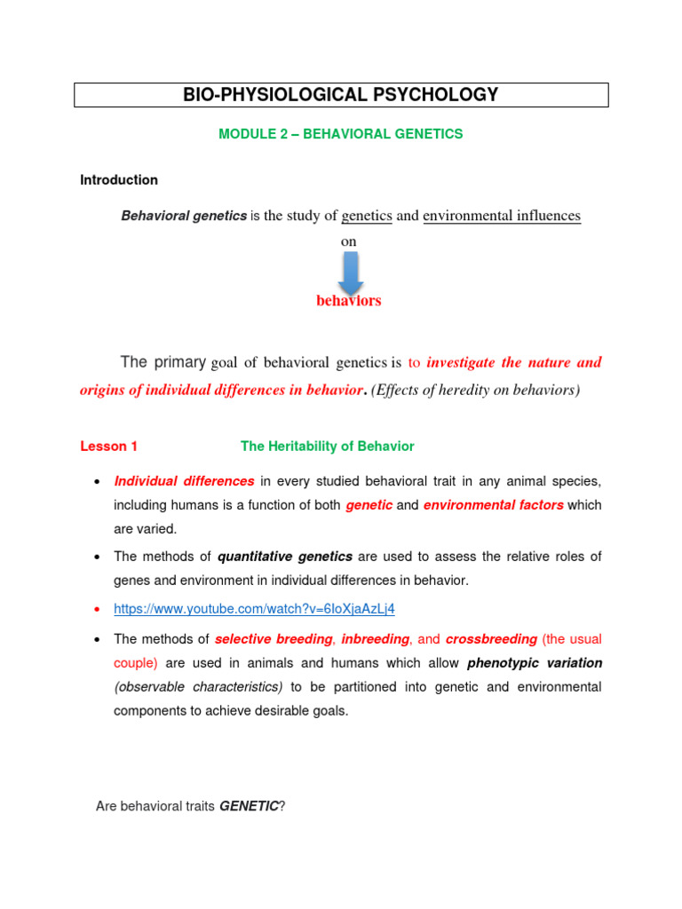 MODULE 2 Behavioral Genetics | PDF | Heredity | Genetics