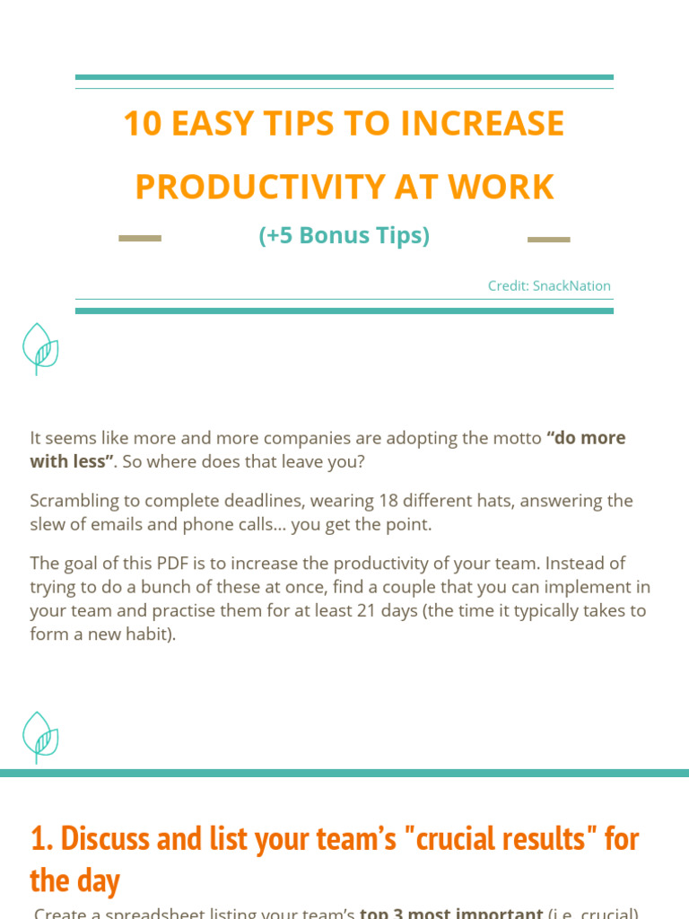 10 Easy Tips To Increase Productivity at Work (-5 Bonus Tips) - 2 | PDF