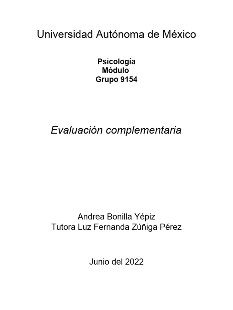 Evaluación Complementaria | PDF | Mente | Comportamiento