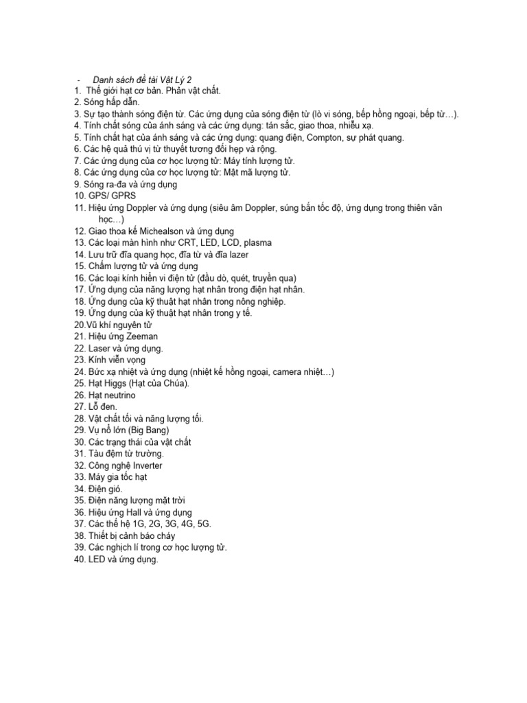 Danh Sach de Tai VL2 | PDF