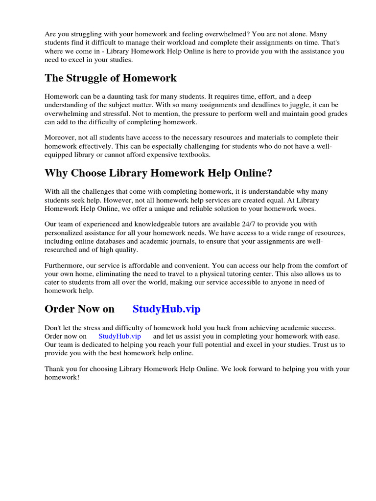 Library Homework Help Online | PDF | Homework | Libraries