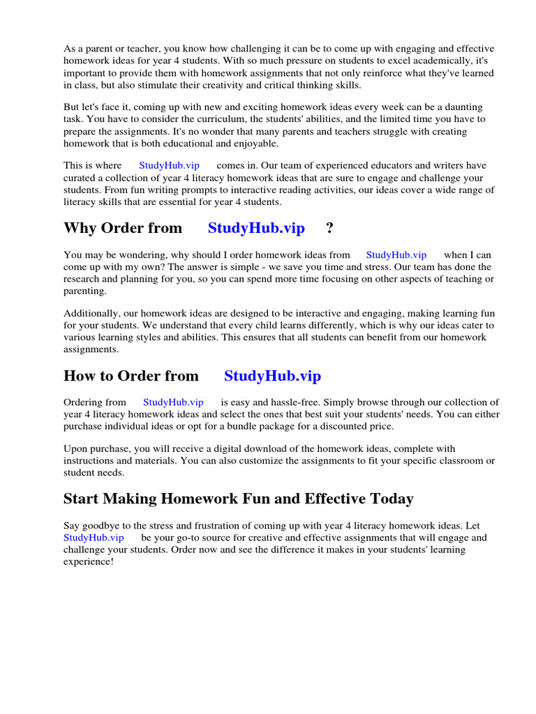 Year 4 Literacy Homework Ideas | PDF | Homework | Literacy