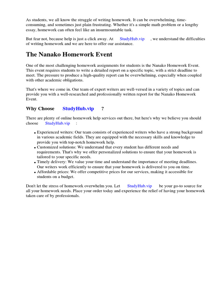 Nanako Homework Event | PDF