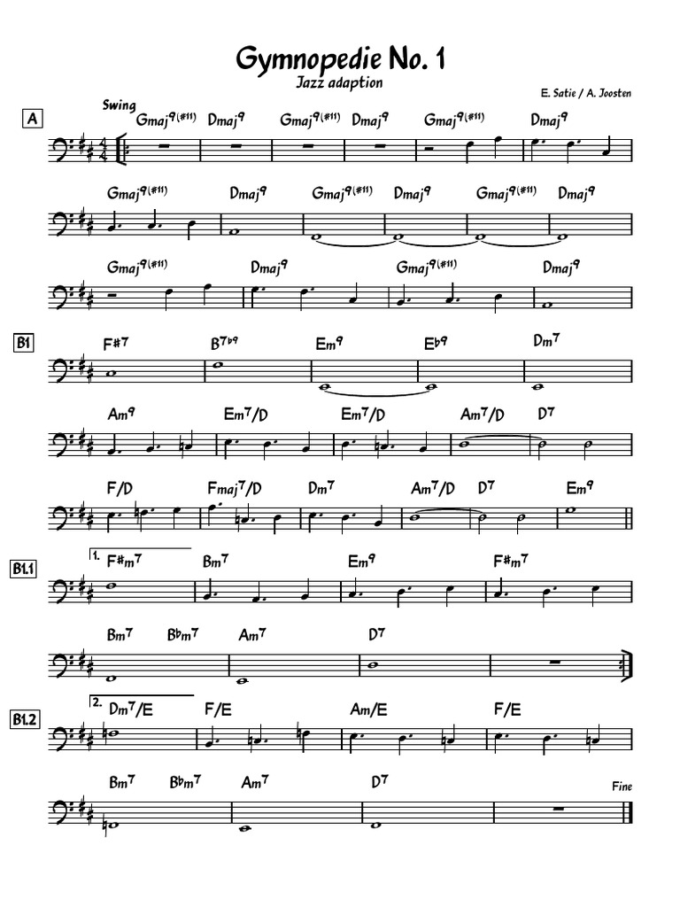 Gymnopedie Lead Sheet bass clef | PDF