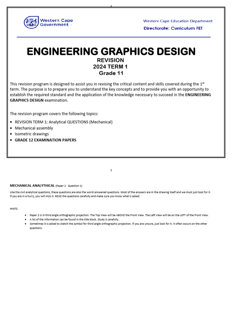 Grade 11 Egd Term 1 Revision (Jke) 25 03 2024 | PDF | Drawing