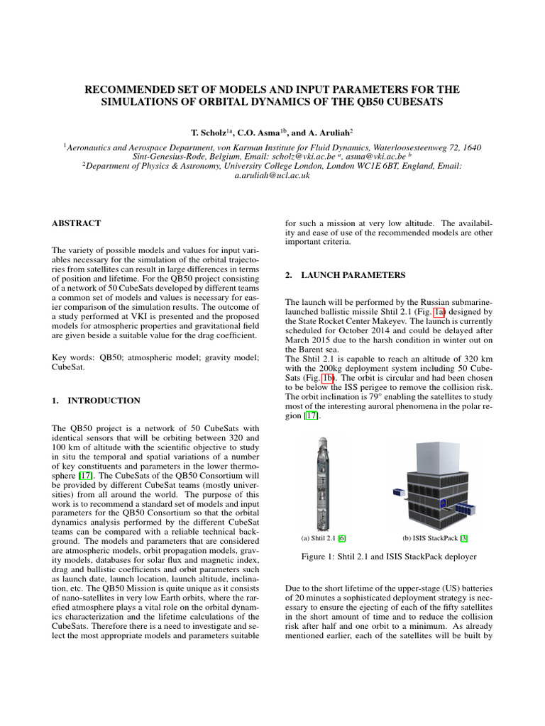 QB50 CubeSat Orbital Dynamics Models | PDF | Ionosphere | Sun