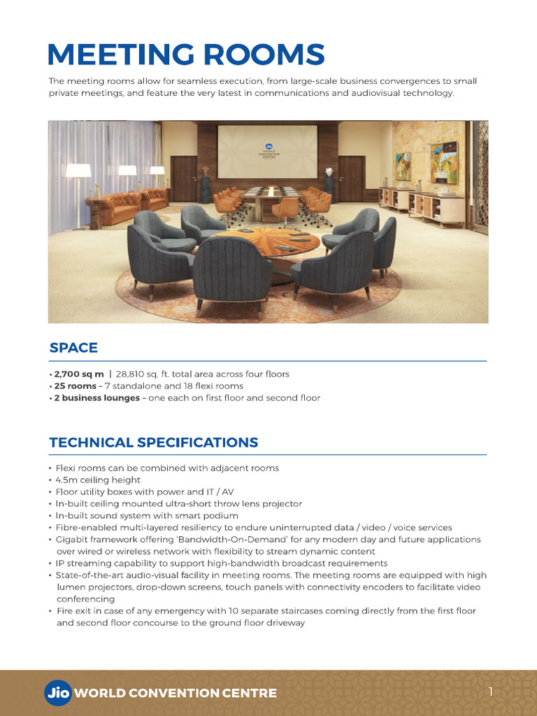 Jio World Convention Centre Meeting Rooms Factsheet 2 | PDF