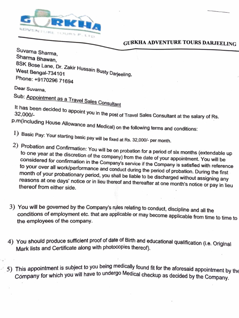 Appointment Letter for Travel Consultant | PDF | Common Law | Labor