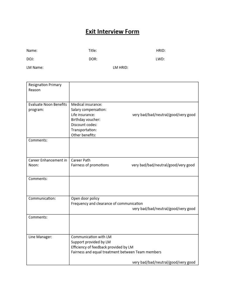 Exit Interview Form | PDF