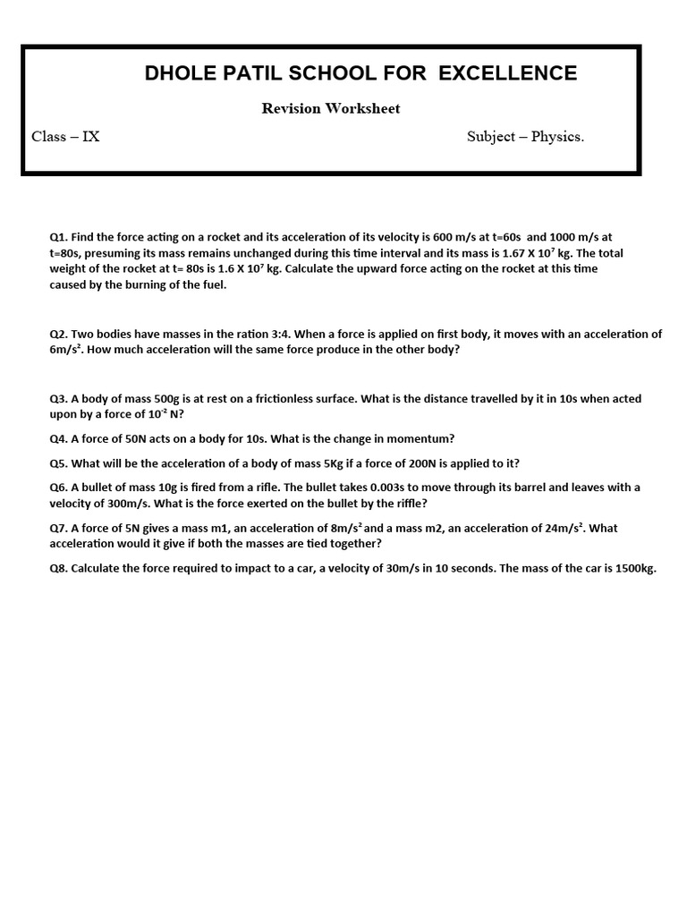 Revision Worksheet 1 Grade 9 | PDF