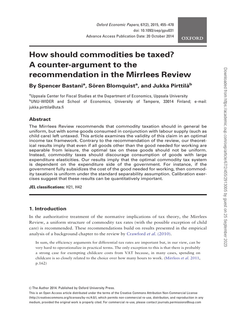 How Should Commodities Be Taxed | PDF | Taxes | Utility