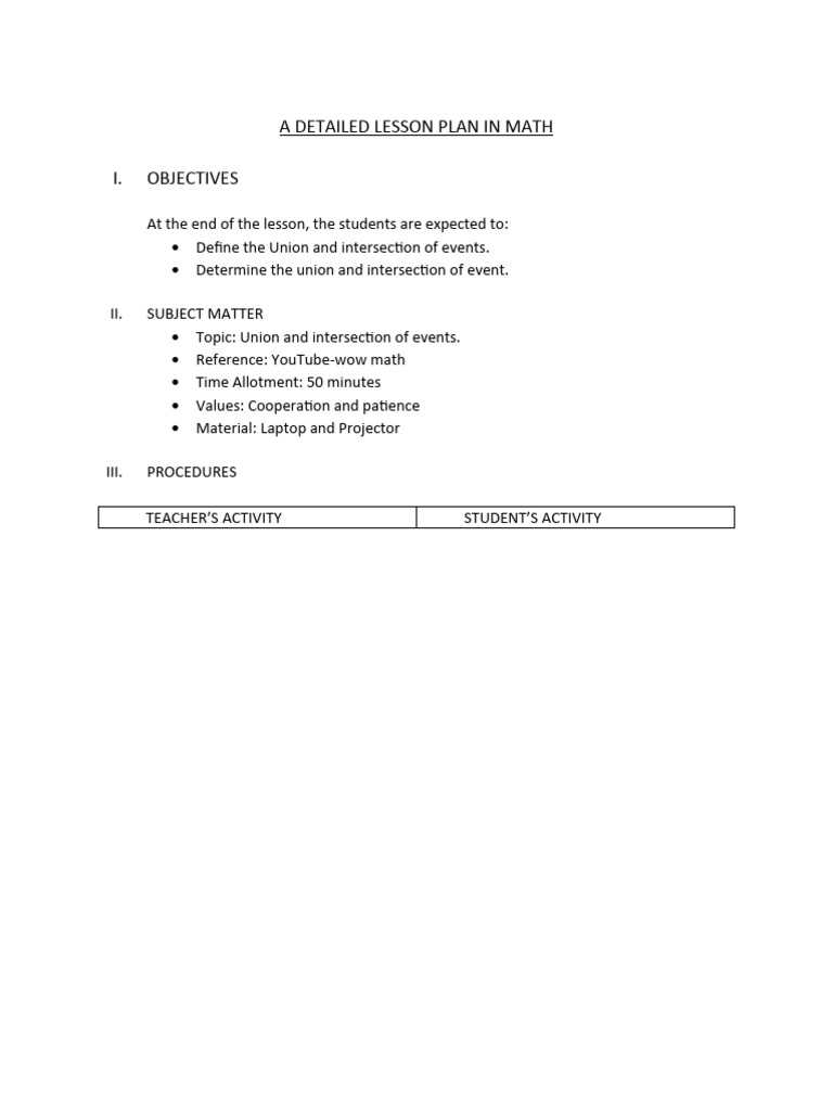 A Detailed Lesson Plan in Math | PDF | Lesson Plan | Prayer