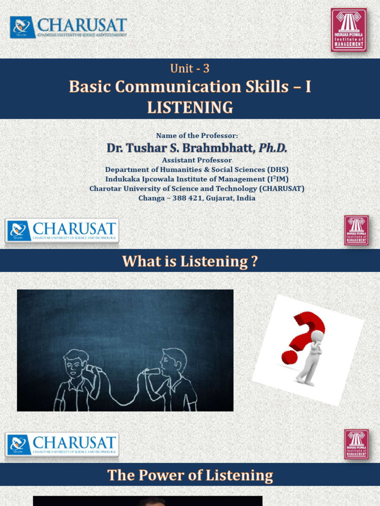 Basic Communication Skills I - Listening-1 | PDF | Communication | Nonverbal Communication