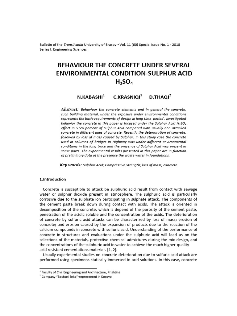 BEHAVIOUR THE CONCRETE UNDER SEVERAL ENVIRONMENTAL CONDITION-SULPHUR ACID H2SO4 Kabashi - Ver2 ...