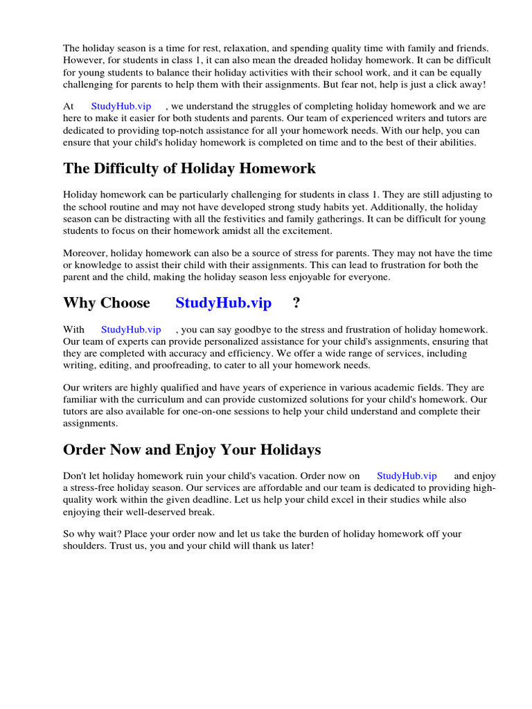 Holiday Homework Class 1 | PDF | Books | Homework