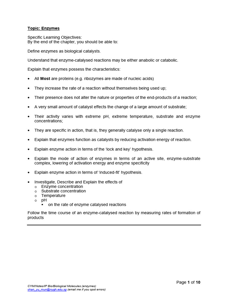 Biological Molecules (Enzymes) | PDF | Active Site | Enzyme