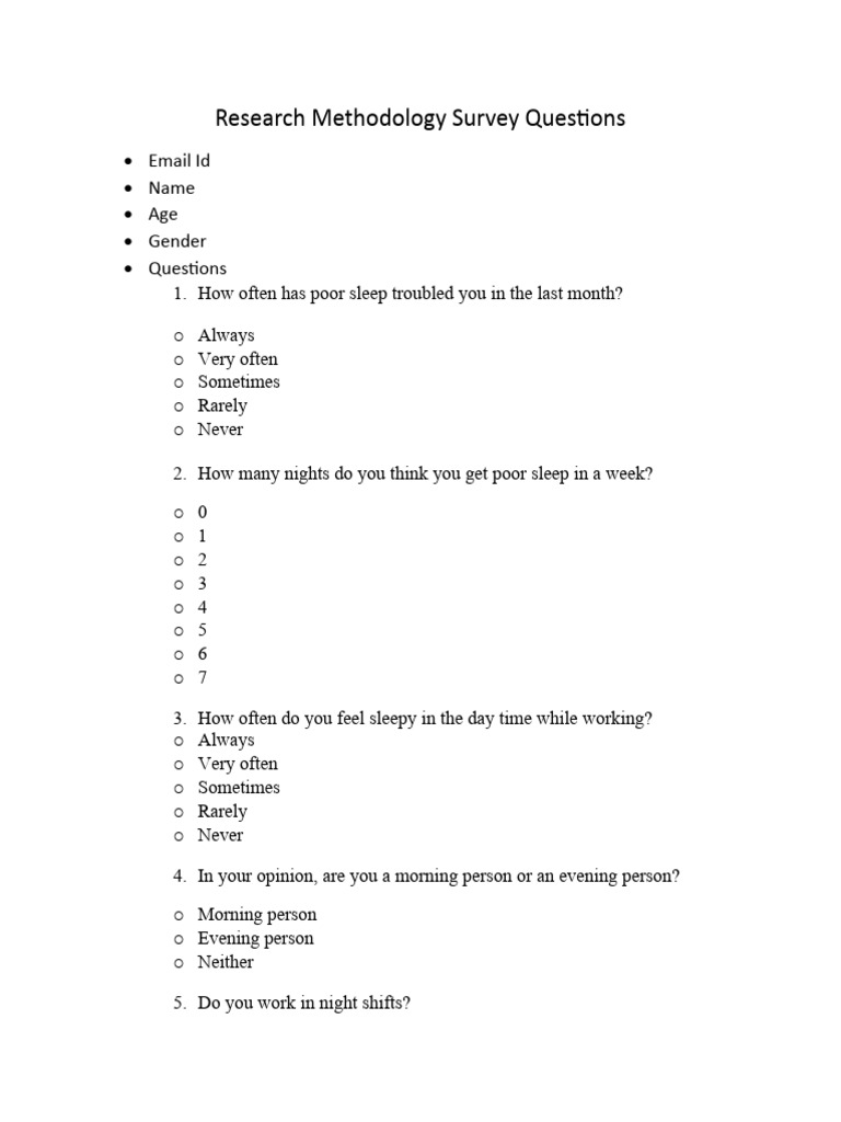Research Methodology Survey Questions | PDF
