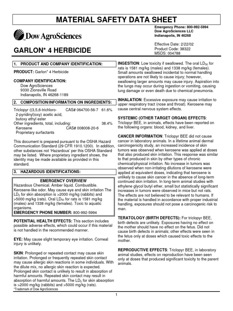 Garlon 4 | PDF | Dangerous Goods | Personal Protective Equipment