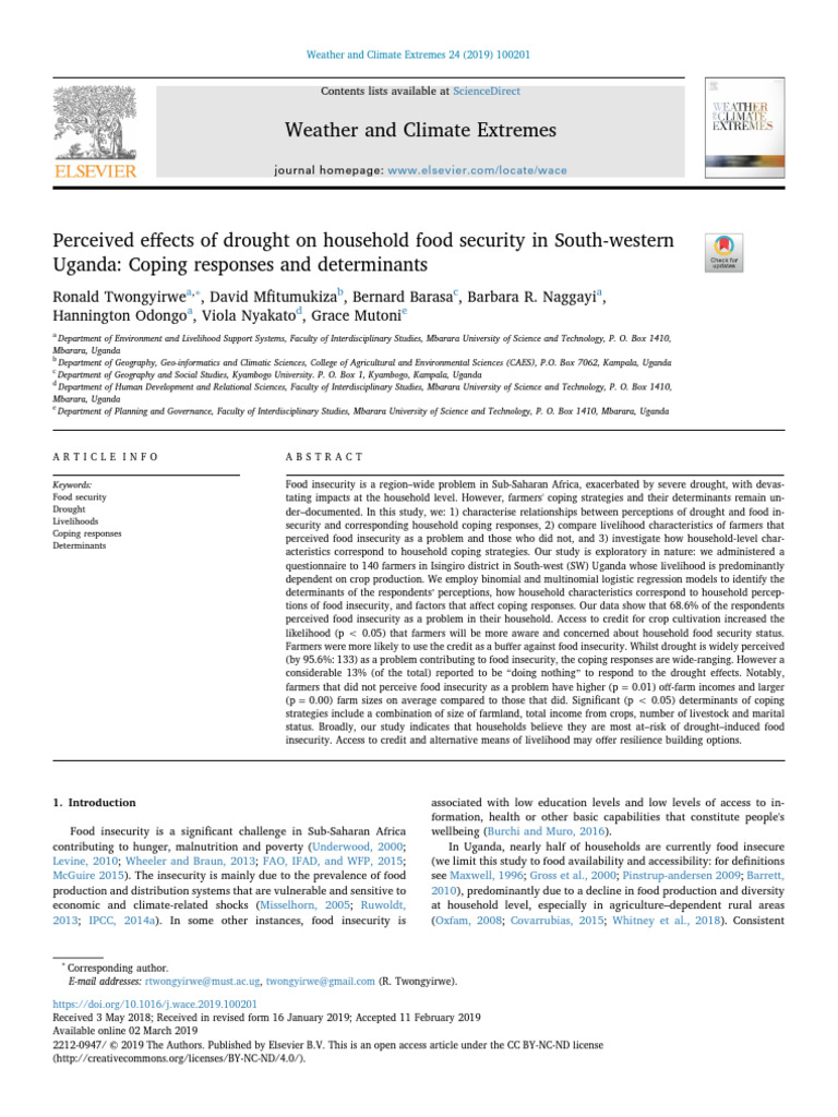 Perceived Effects of Drought On Household Food Security in South ...