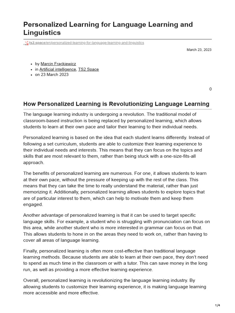 Ts2.space-Personalized Learning For Language Learning and Linguistics | PDF | Artificial ...