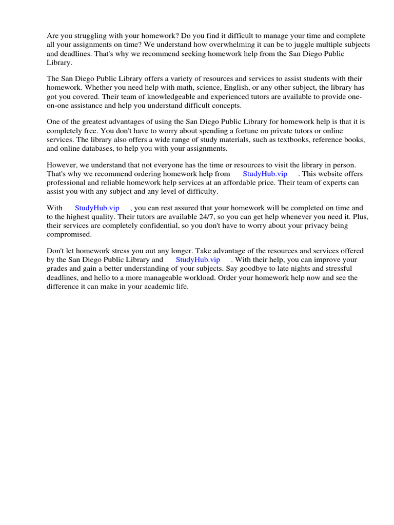 Homework Help San Diego Public Library | PDF | Libraries | Homework