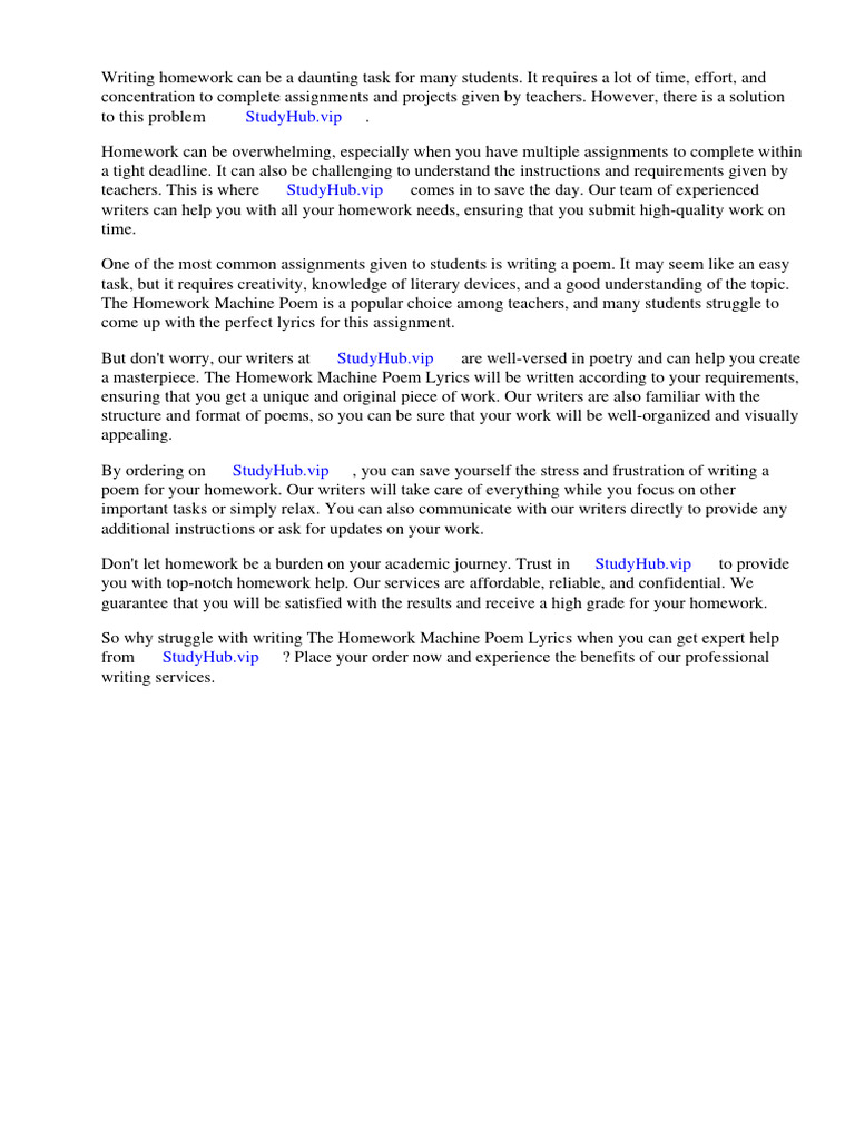 The Homework Machine Poem Lyrics | PDF | Homework | Essays