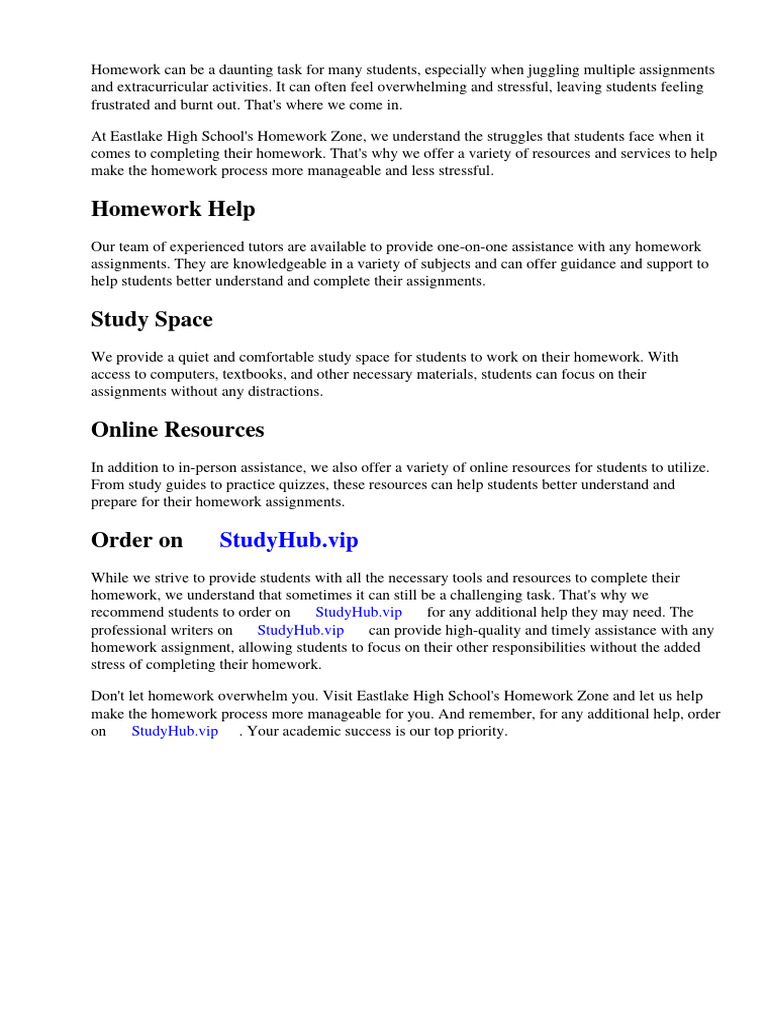 Eastlake High School Homework Zone | PDF | Homework