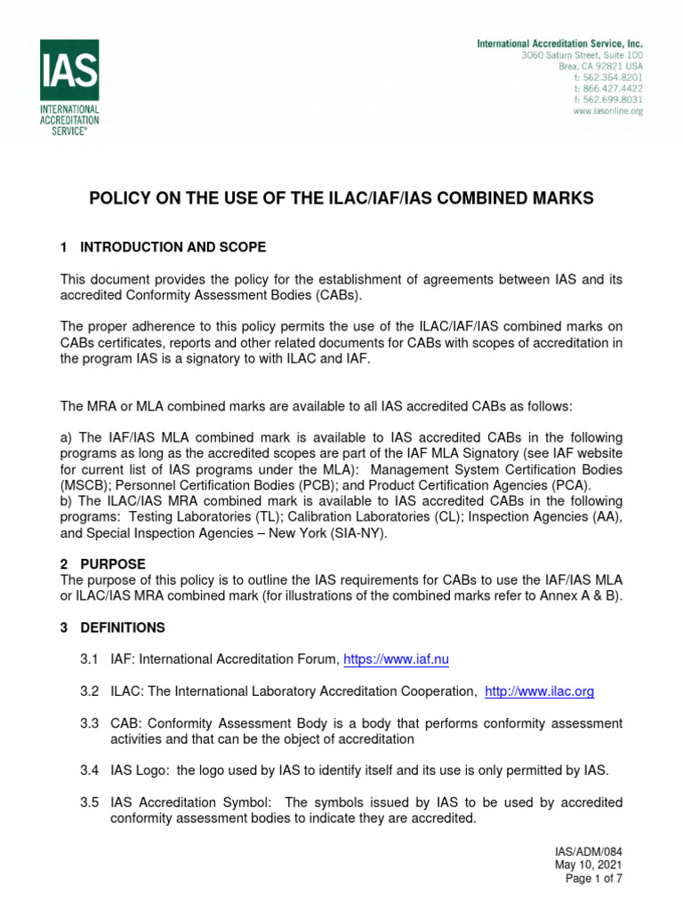 IAS - ADM - 084 - IAS Policy On The Use of The ILAC - IAF - IAS ...