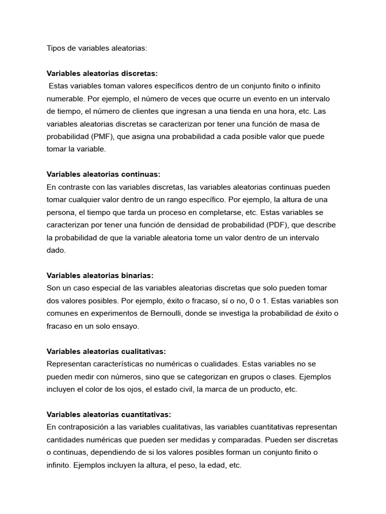 Tipos de Variables Aleatorias | PDF