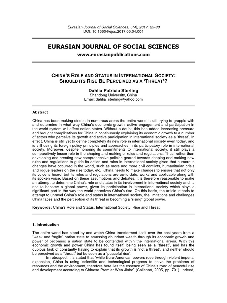 Chinas Role and Status in International Society S | PDF | Institution ...