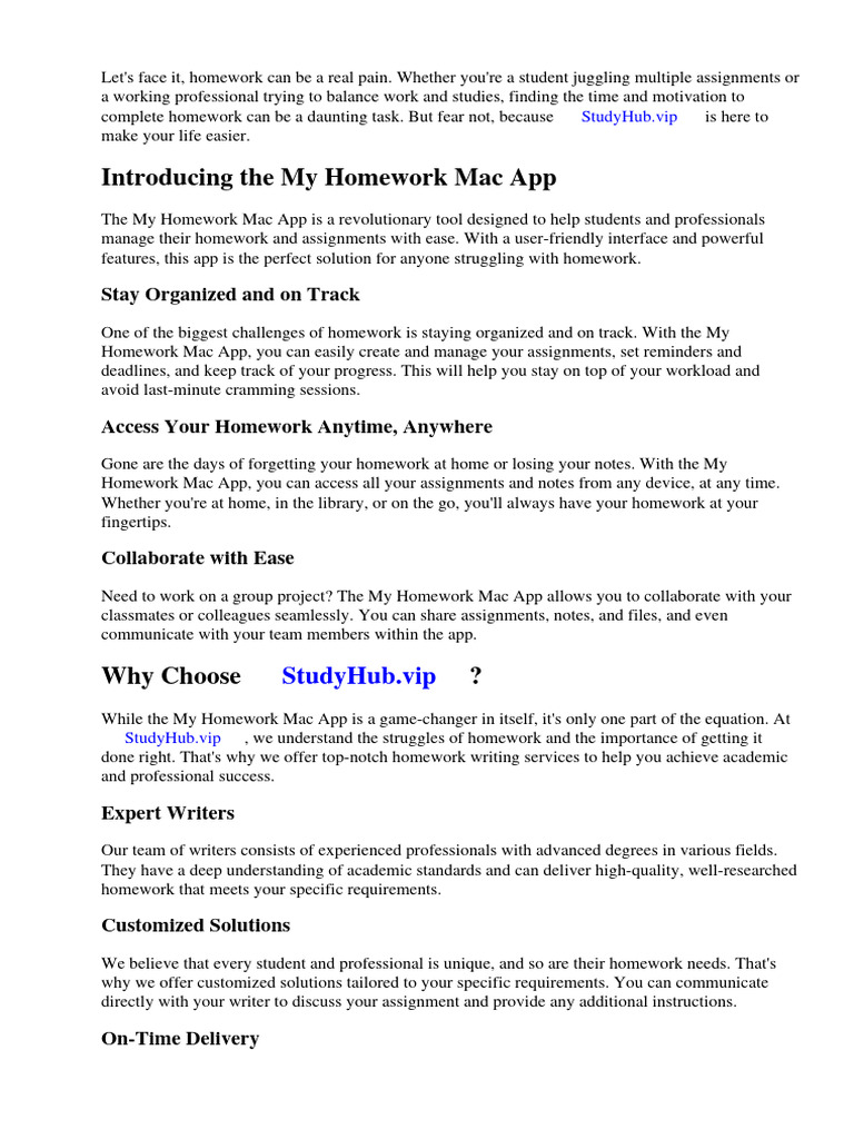 My Homework Mac App | PDF | Ios | Homework