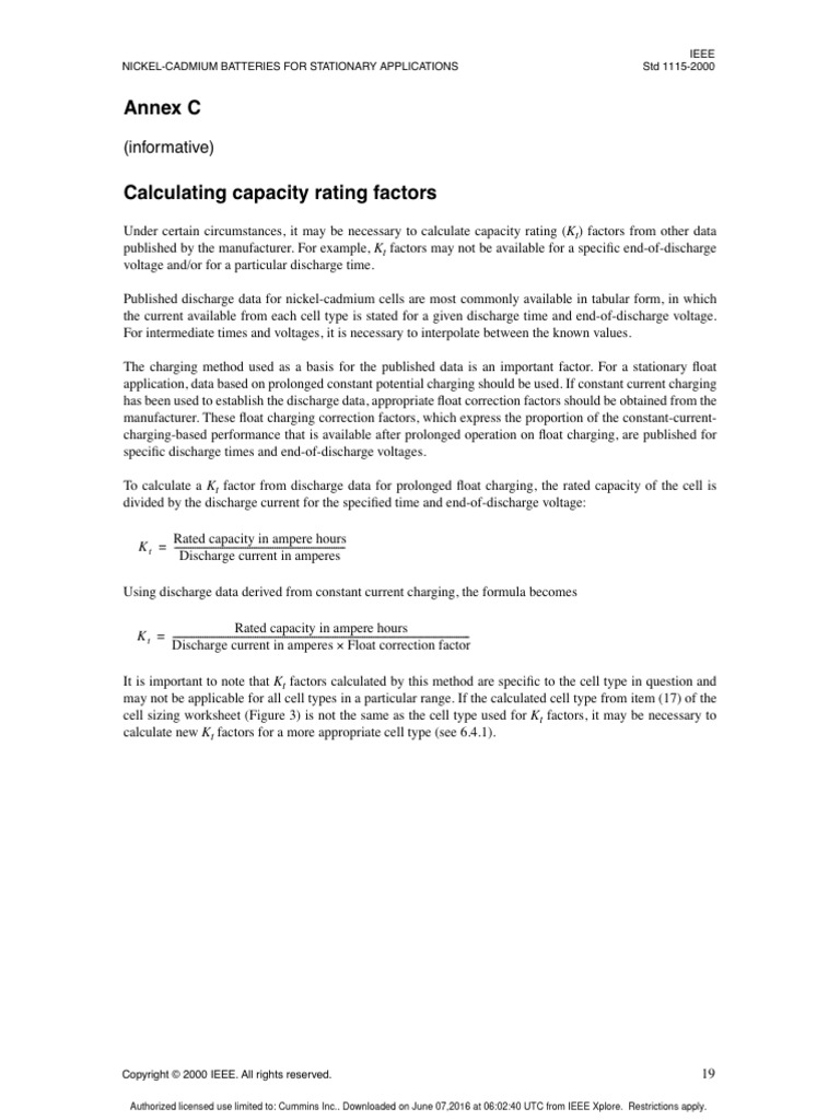 IEEE Recommended Practice For Sizing Nic-5 | PDF | Battery (Electricity ...