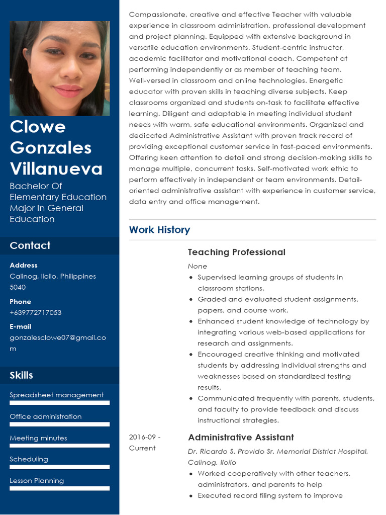 Clowe - Villanueva - Resume 2 | PDF | Teachers | Classroom