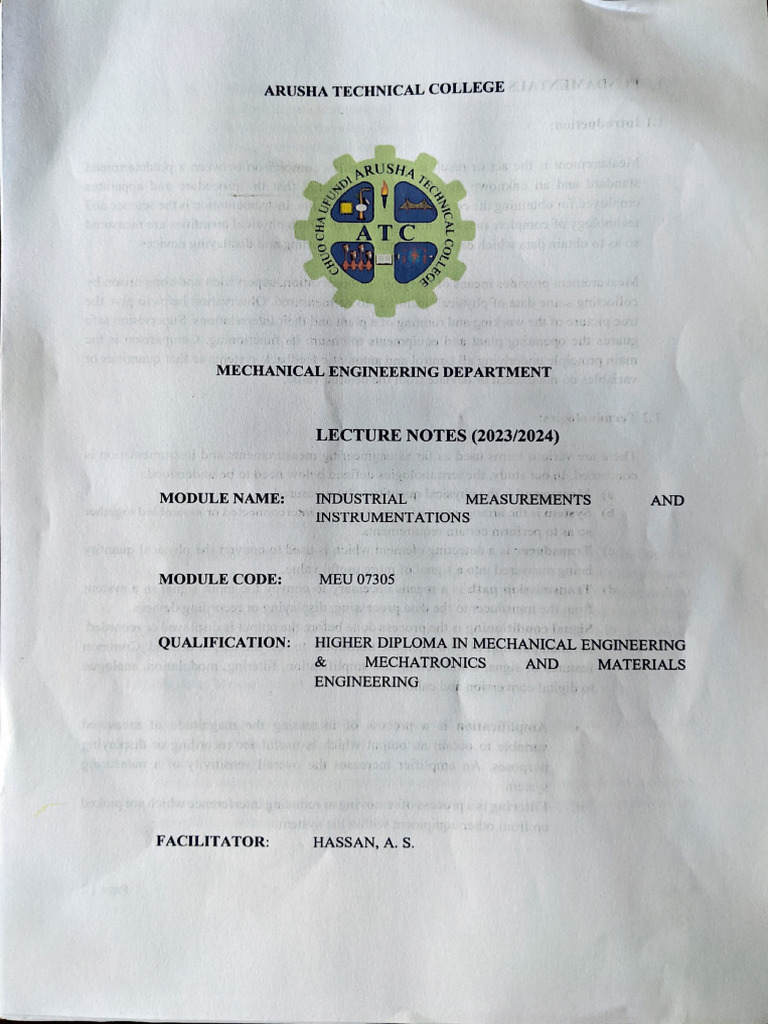 HASSAN instrumentation | PDF | Instrumentation | Mole (Unit)